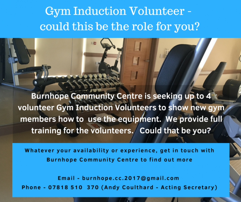 Seeking gym induction volunteers – Burnhope Community Centre